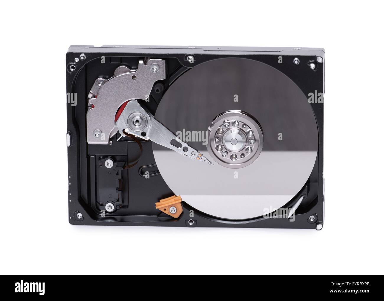 Open hard disk drive isolated on white background Stock Photo - Alamy