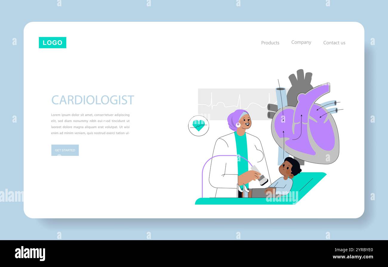 Pediatric cardiology concept. A caring female doctor examines a young ...