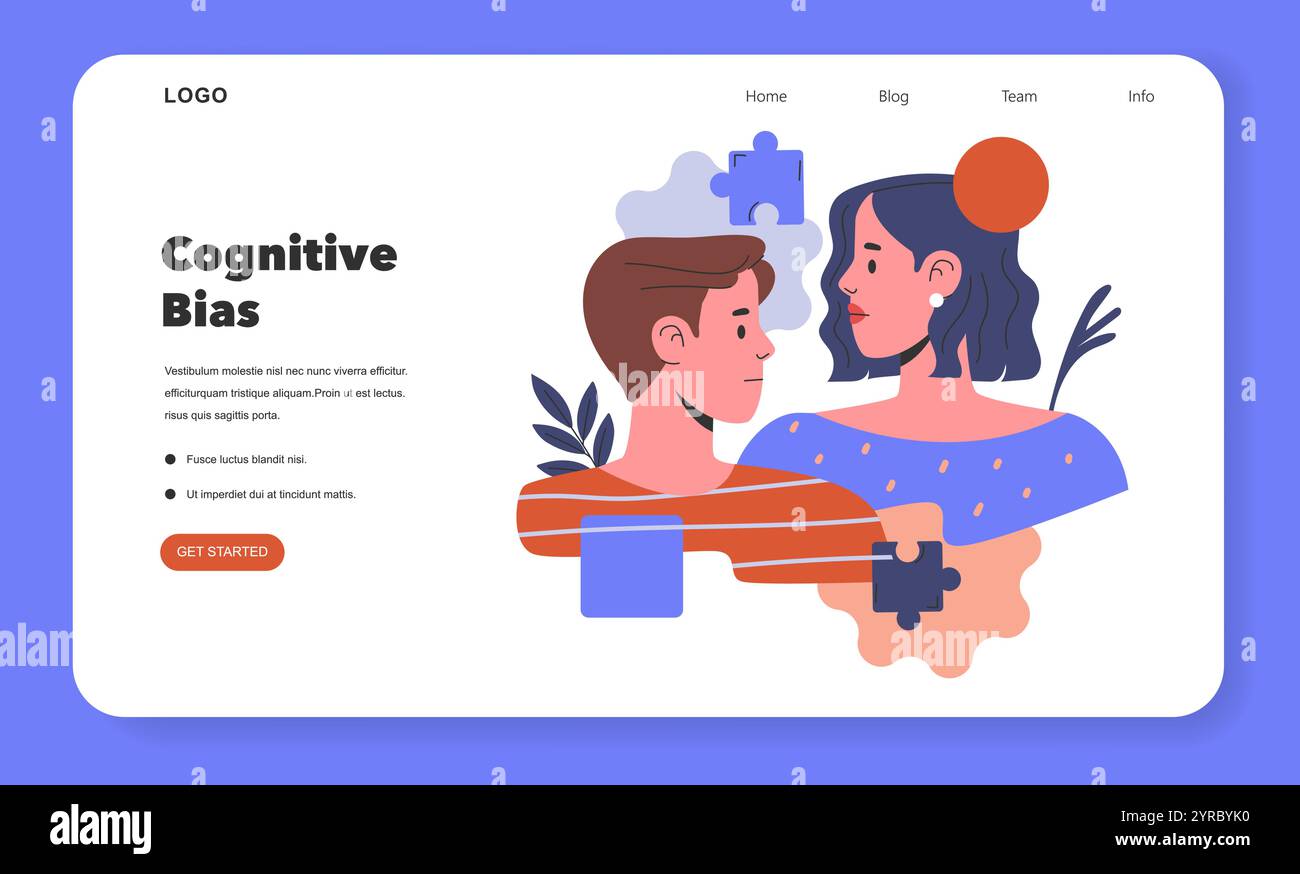 Cognitive Bias concept web banner with man and woman fitting puzzle ...