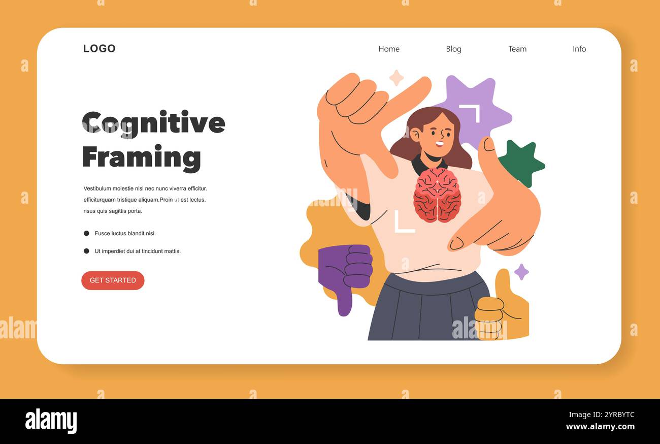 Cognitive Framing concept. Woman with brain icon surrounded by various ...