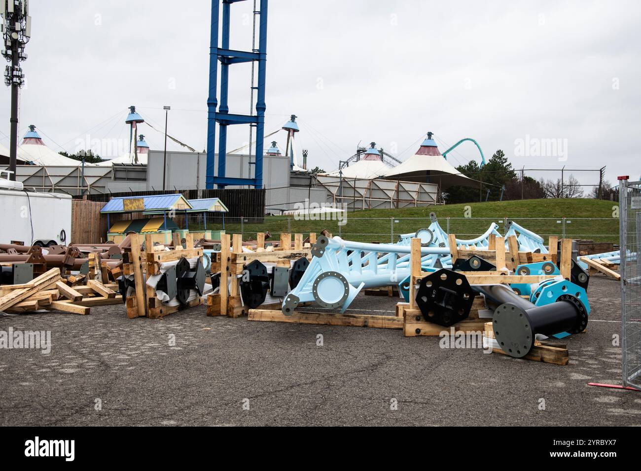 Roller coaster parts stored in maintenance yard at Canada's Wonderland ...