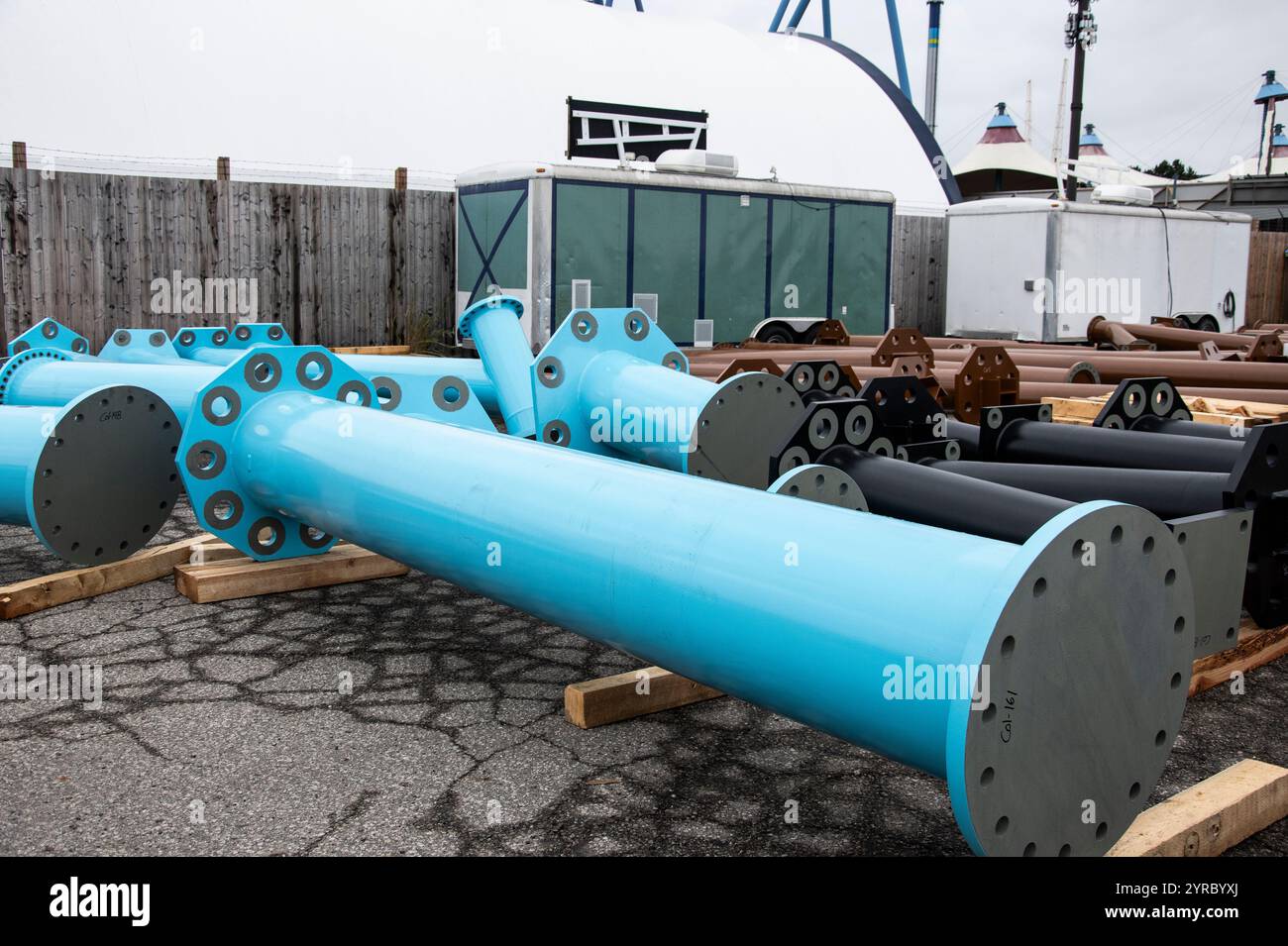 Roller coaster parts stored in maintenance yard at Canada's Wonderland ...