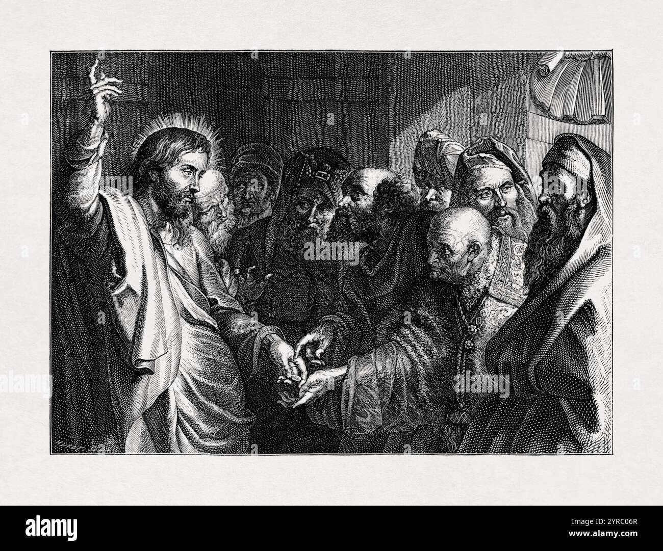 Engraving depicting the Pharisees who have just asked Jesus whether or ...