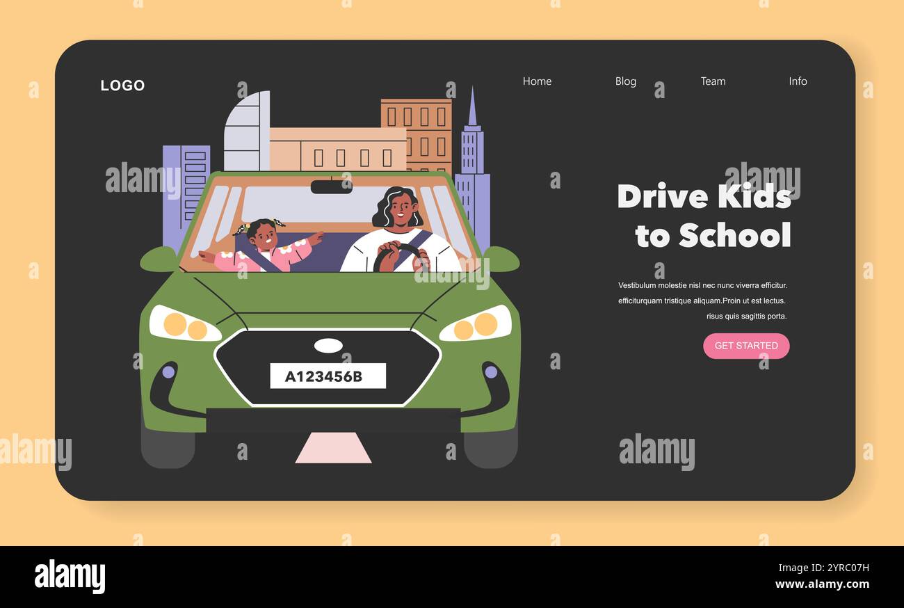 Working Mom Life concept. Mother driving child to school depicted in ...