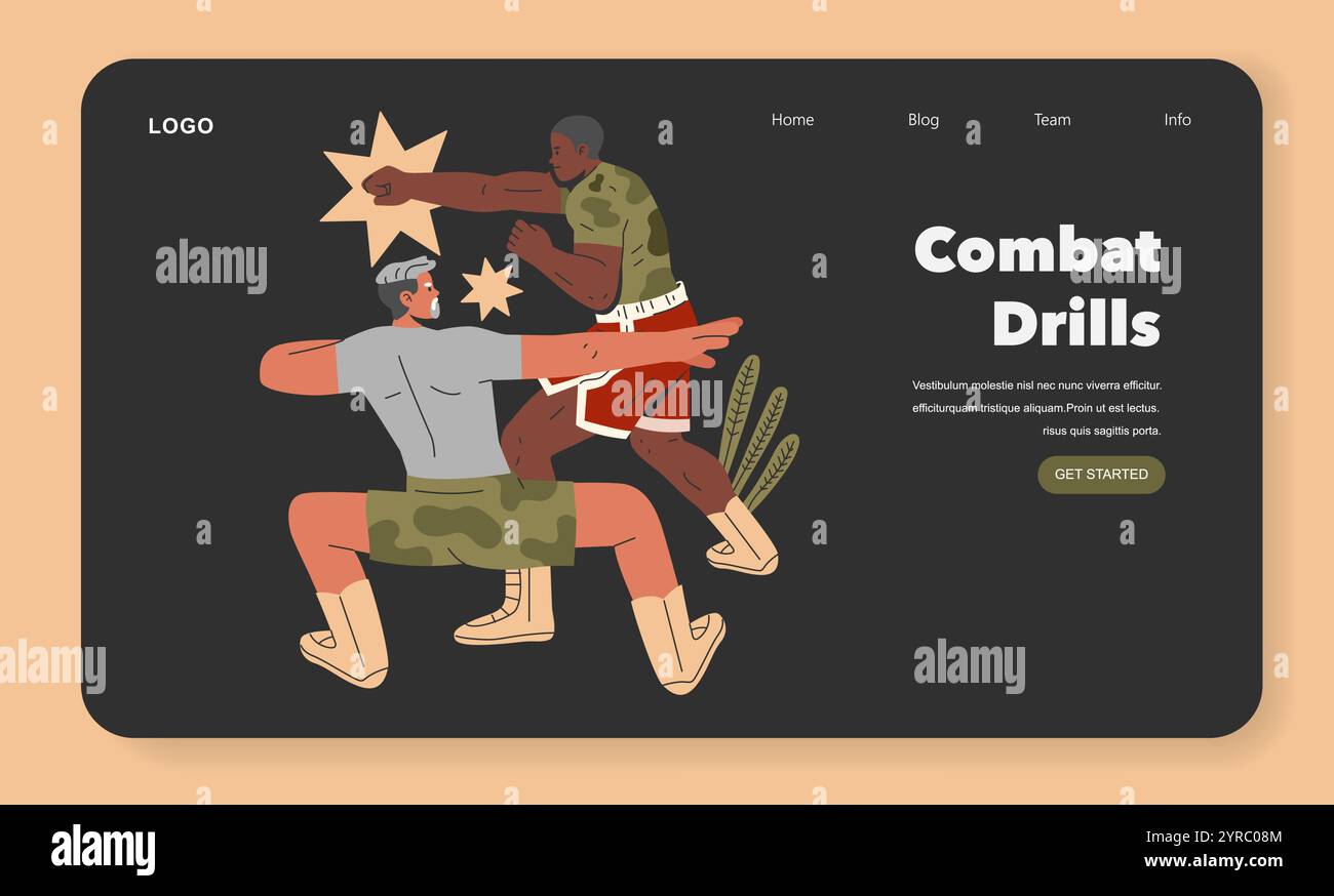 Military Training concept. Soldiers engage in close combat training exercises. Hand-to-hand ...