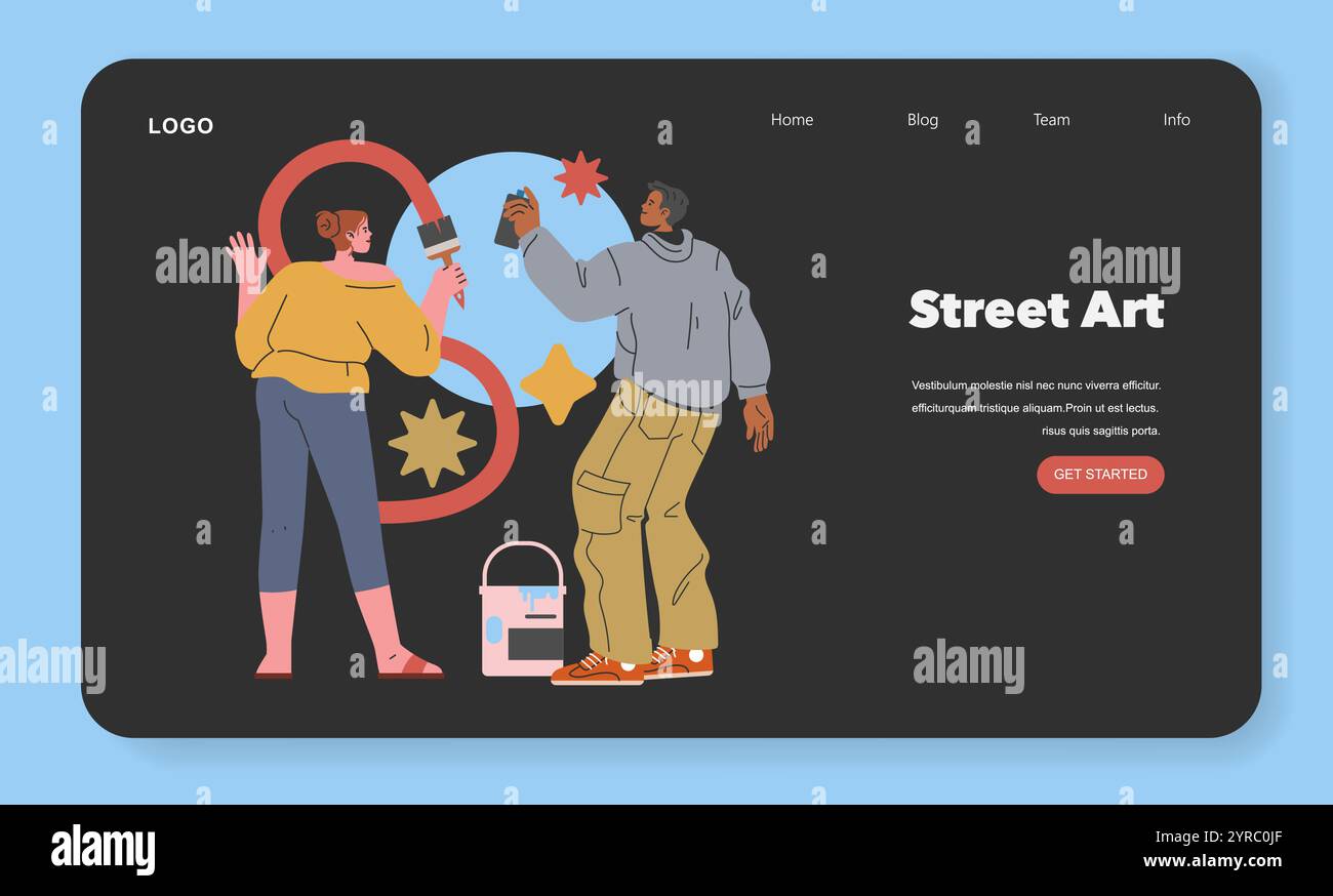 Street Art website concept. Artists create a mural with dynamic shapes ...