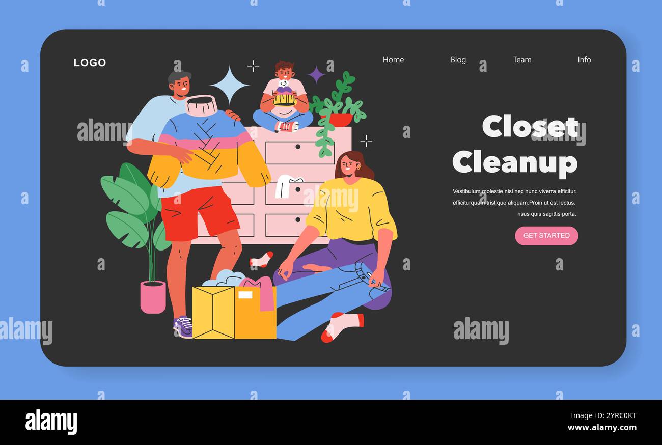 Family Closet Organization concept. A cheerful family sorting clothes ...