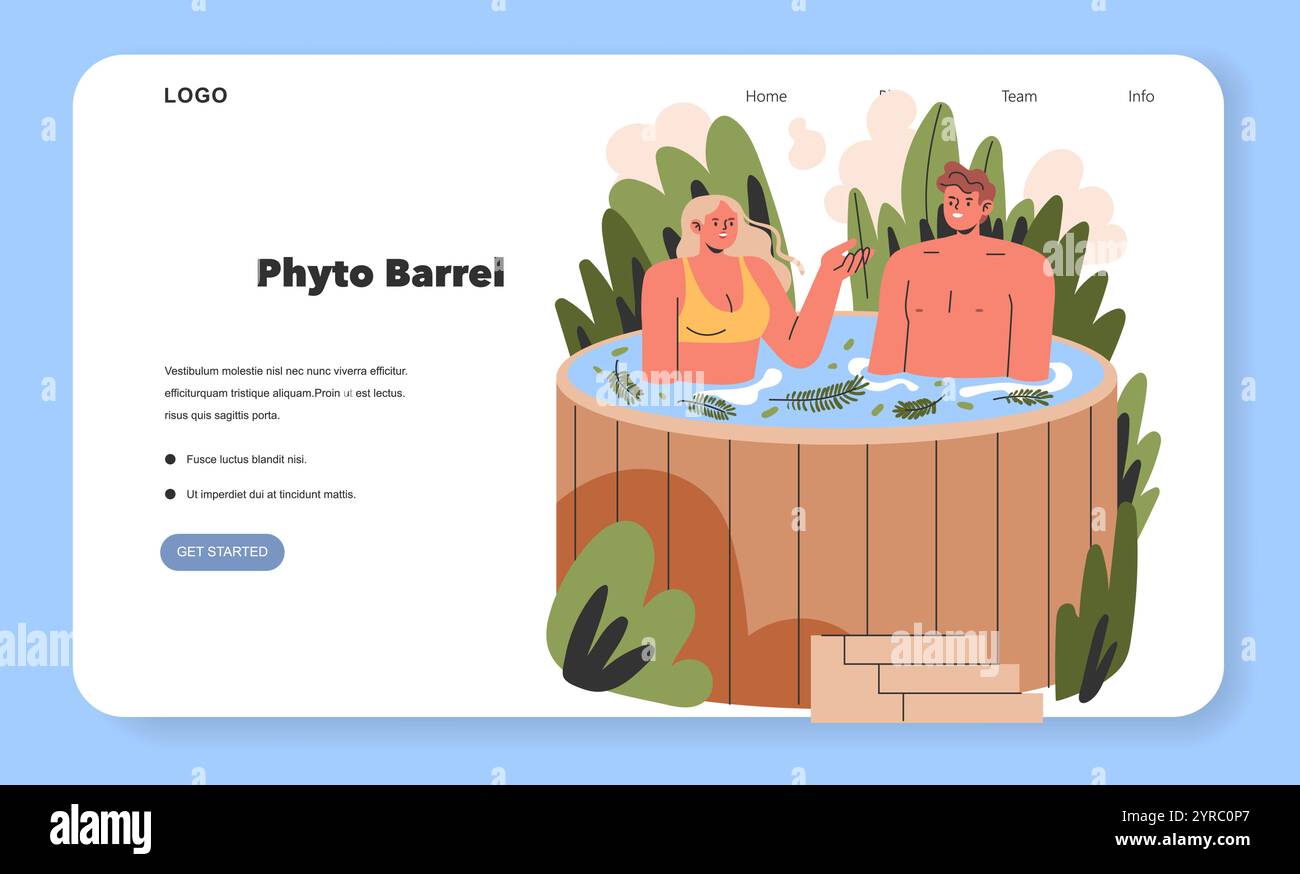 Water Wellness concept. Illustration of a man and woman enjoying a ...