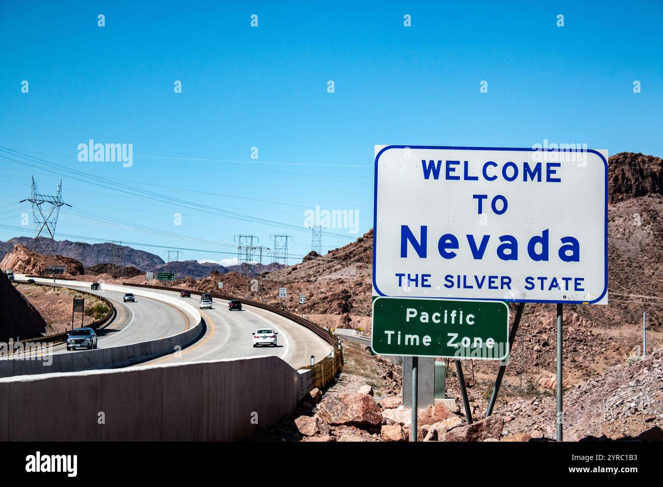 Nevada state welcome sign near highway with desert backdrop Stock Photo ...