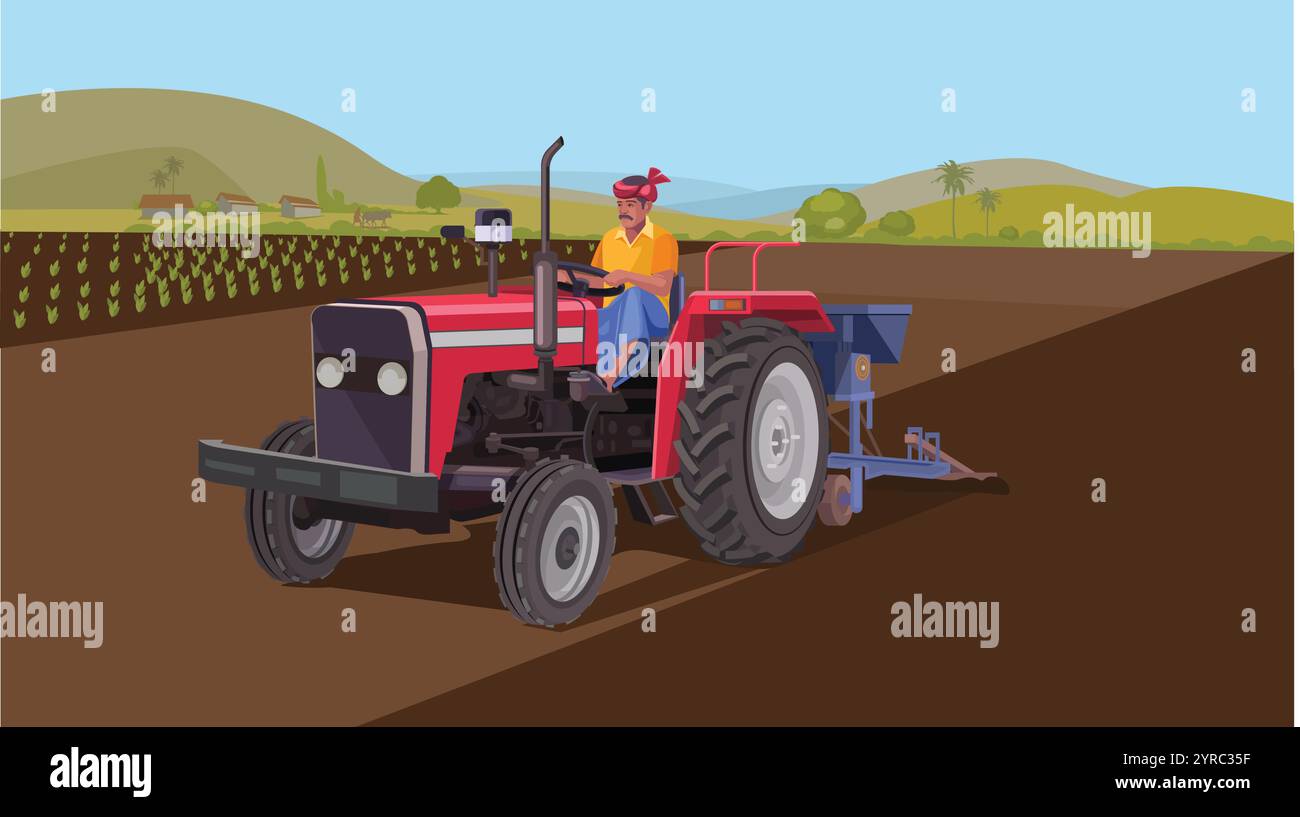 Indian farmer riding a tractor Stock Vector Image & Art - Alamy