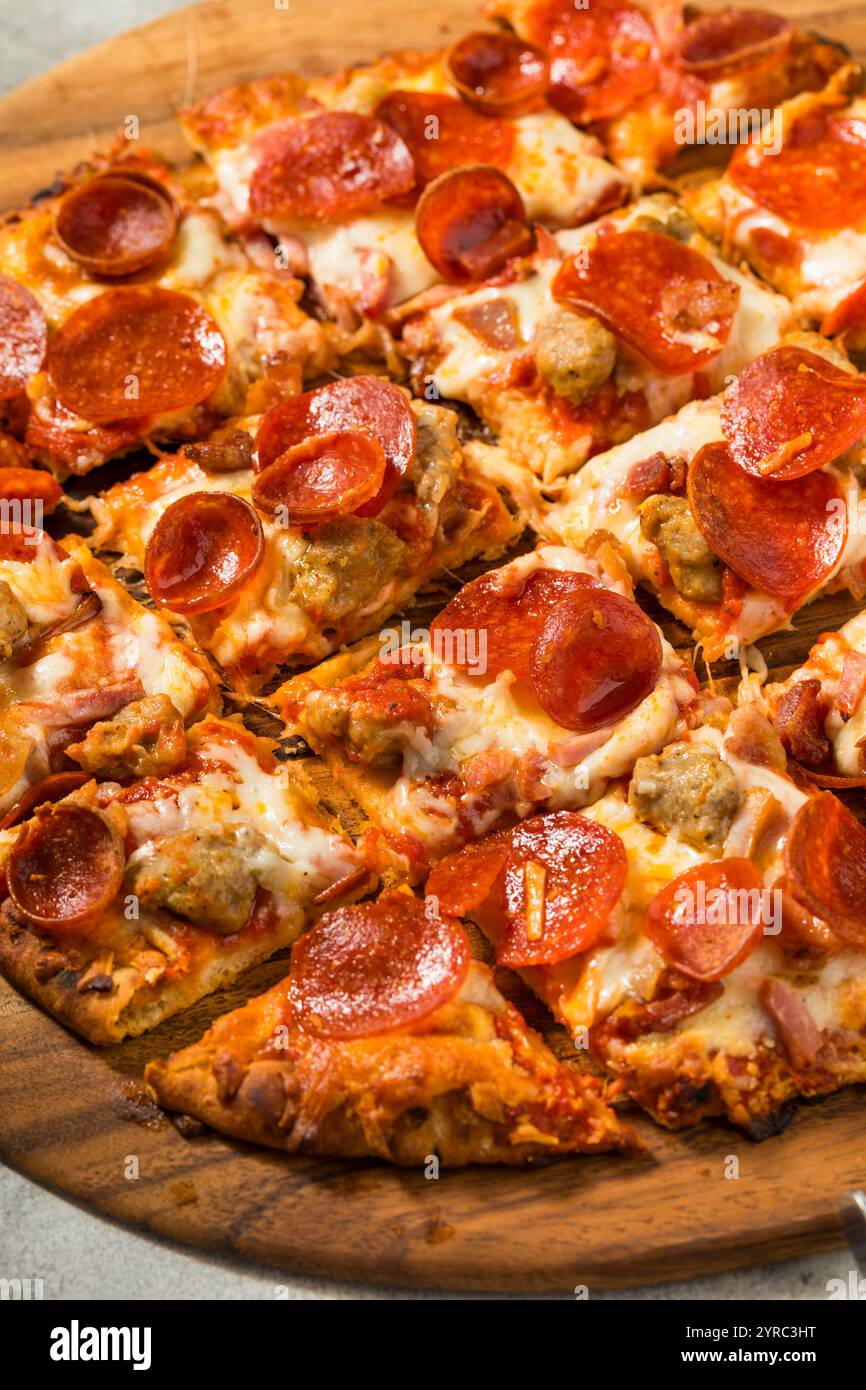 Homemade Tavern Style Meat Lovers Pizza with Pepperoni and Sausage ...