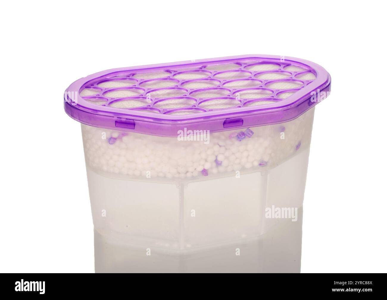 One plastic container, moisture absorber with filler, close-up ...