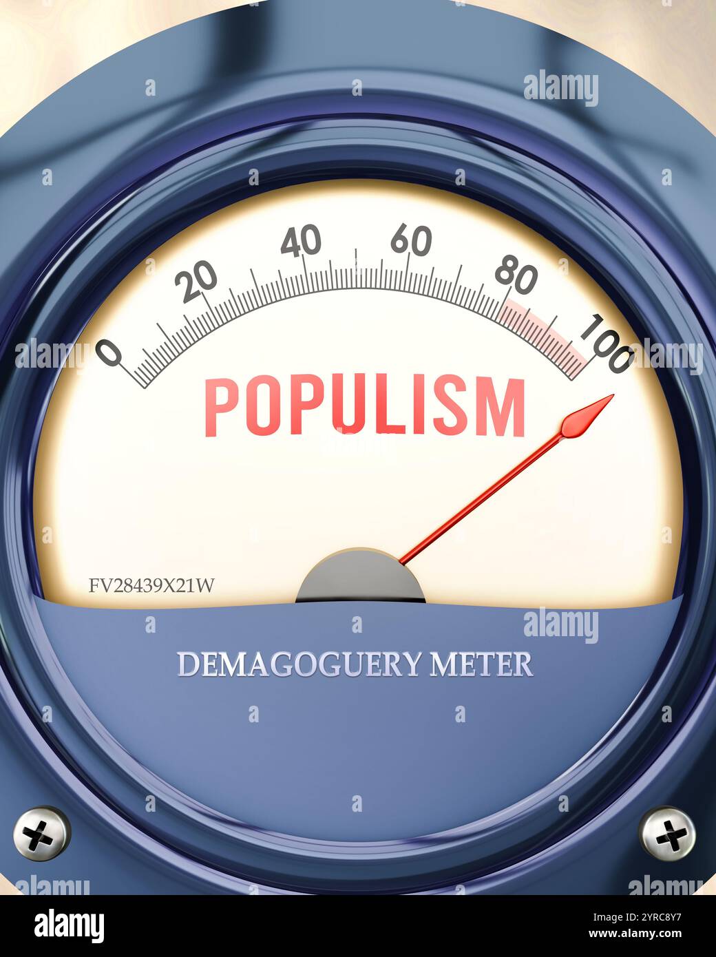 Populism and Demagoguery Meter that is hitting a full scale, showing a ...