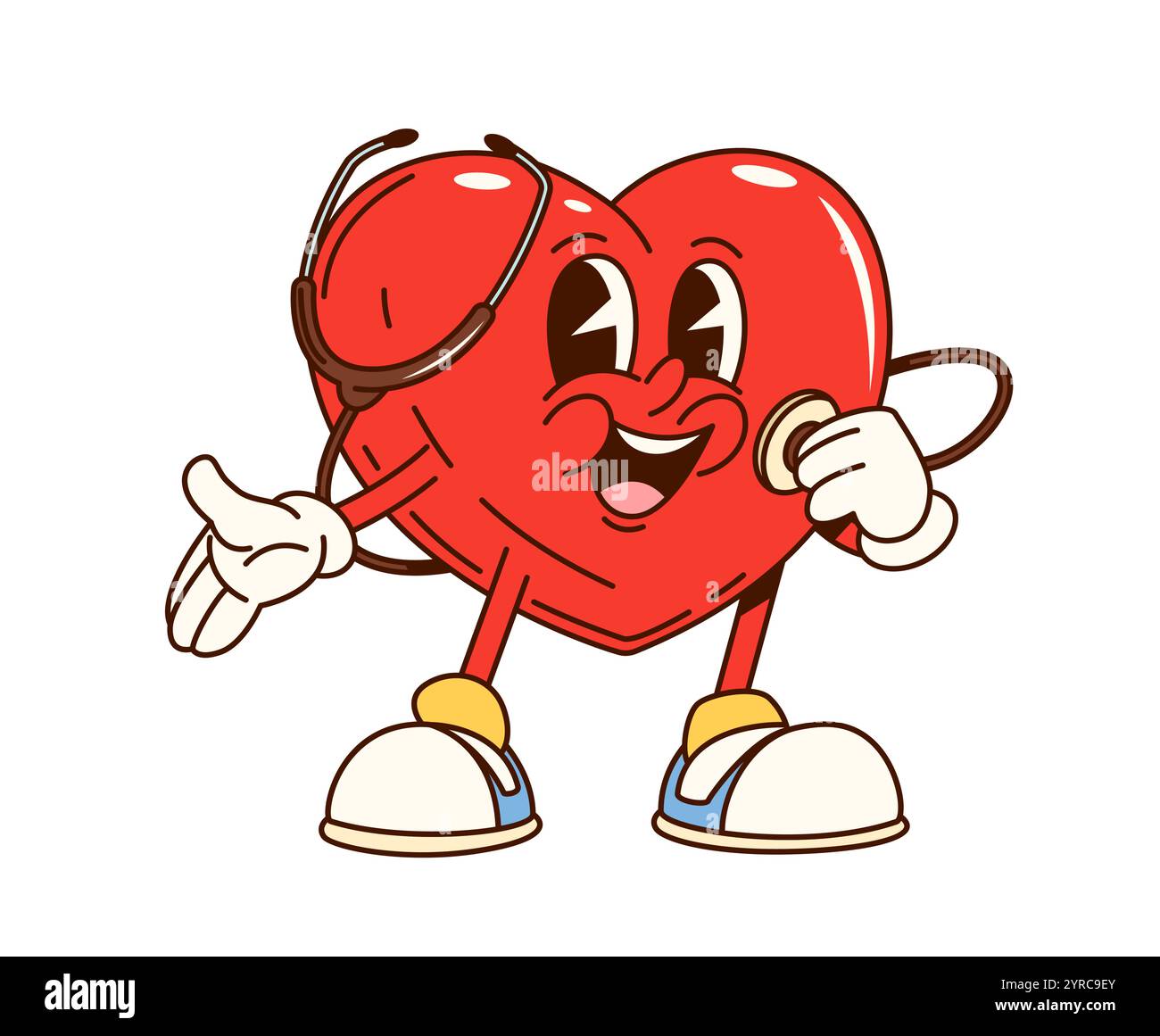 Groovy human heart character with a stethoscope exuding health and ...
