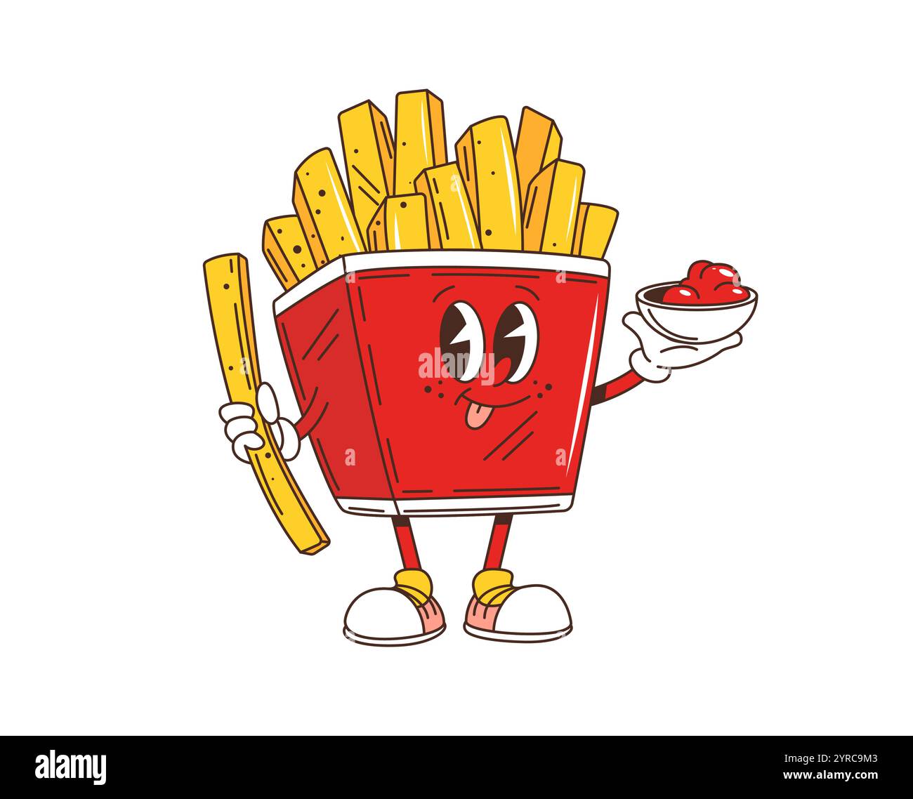 Cartoon retro groovy French fries fast food character with happy smile ...