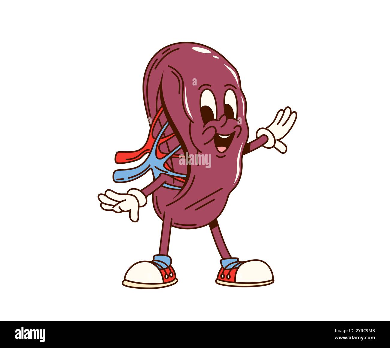 Groovy human spleen character with wide smile and stylish hippie y2k ...