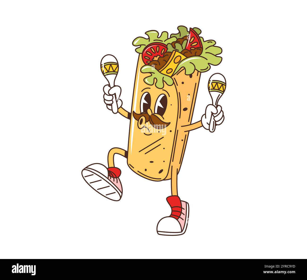 Cartoon retro groovy shawarma fast food character, vector comic emoji ...