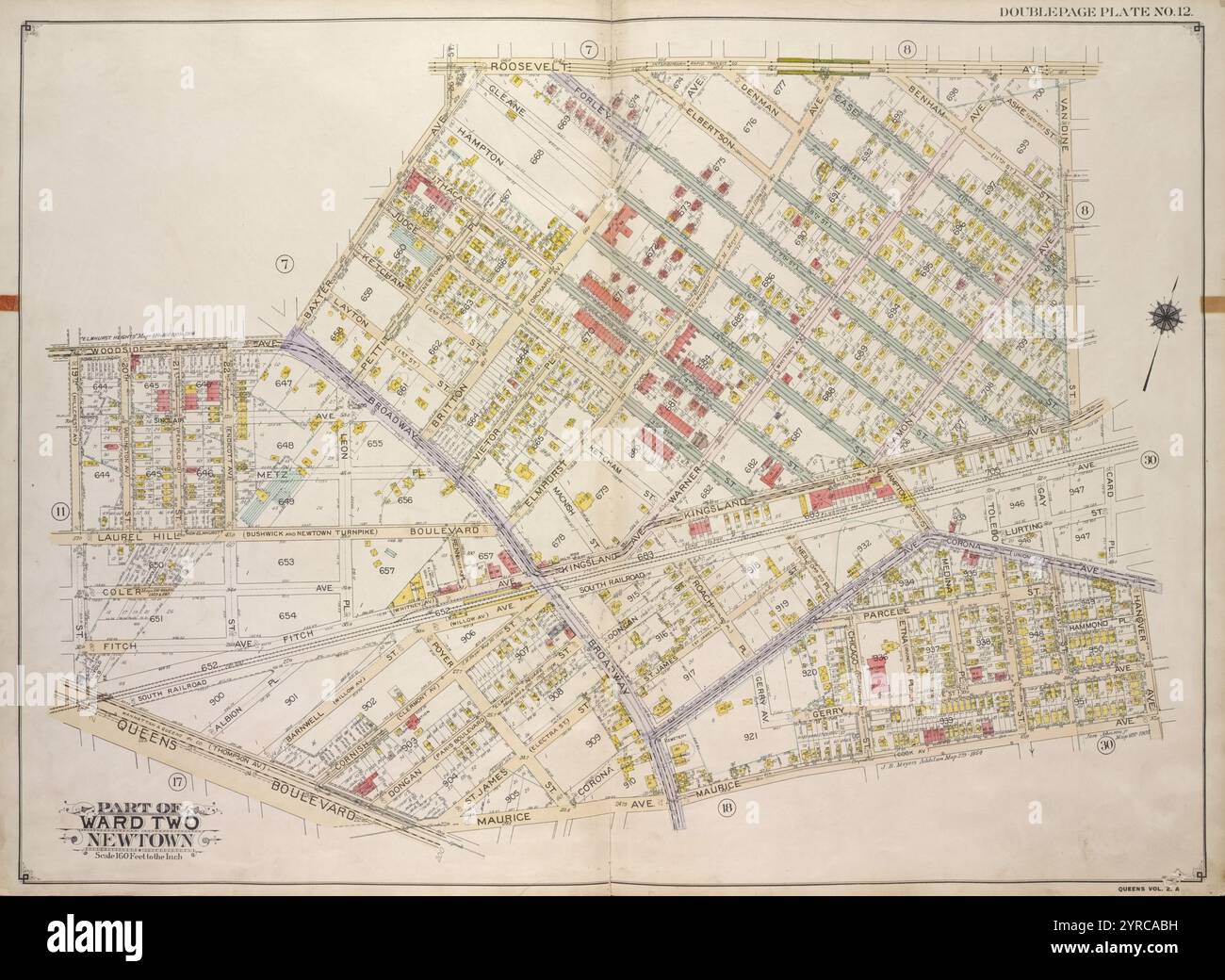 Queens, Vol. 2A, Double Page Plate No. 12; Part of Ward Two Newtown ...