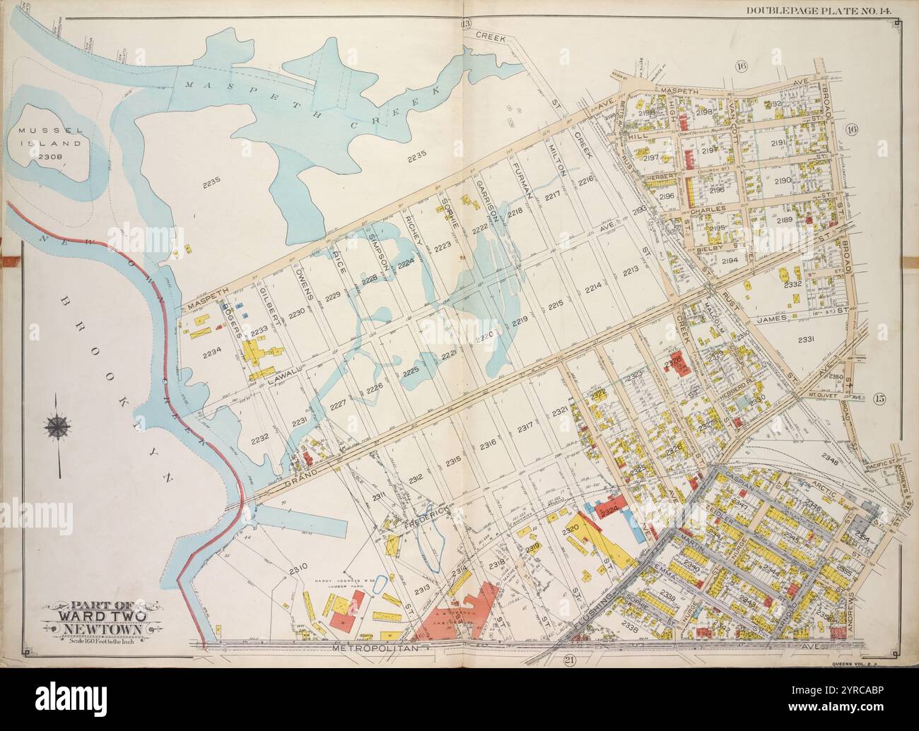 Queens, Vol. 2A, Double Page Plate No. 14; Part of Ward Two Newtown ...