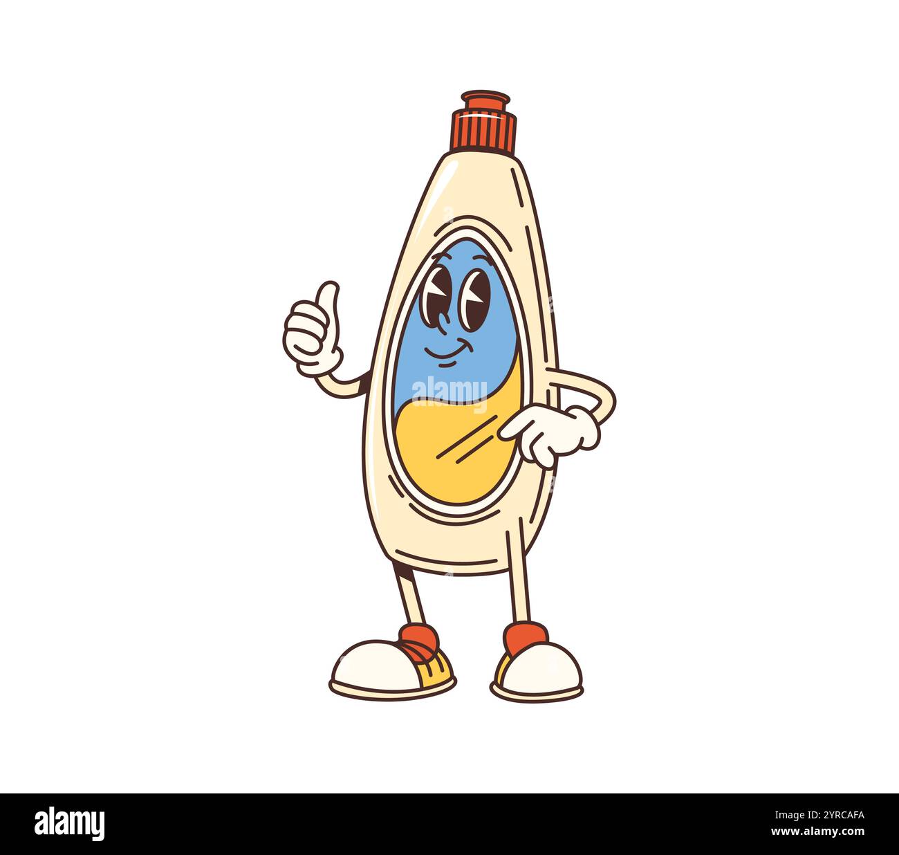 Cartoon groovy bottle of cleaning liquid, washing and household ...