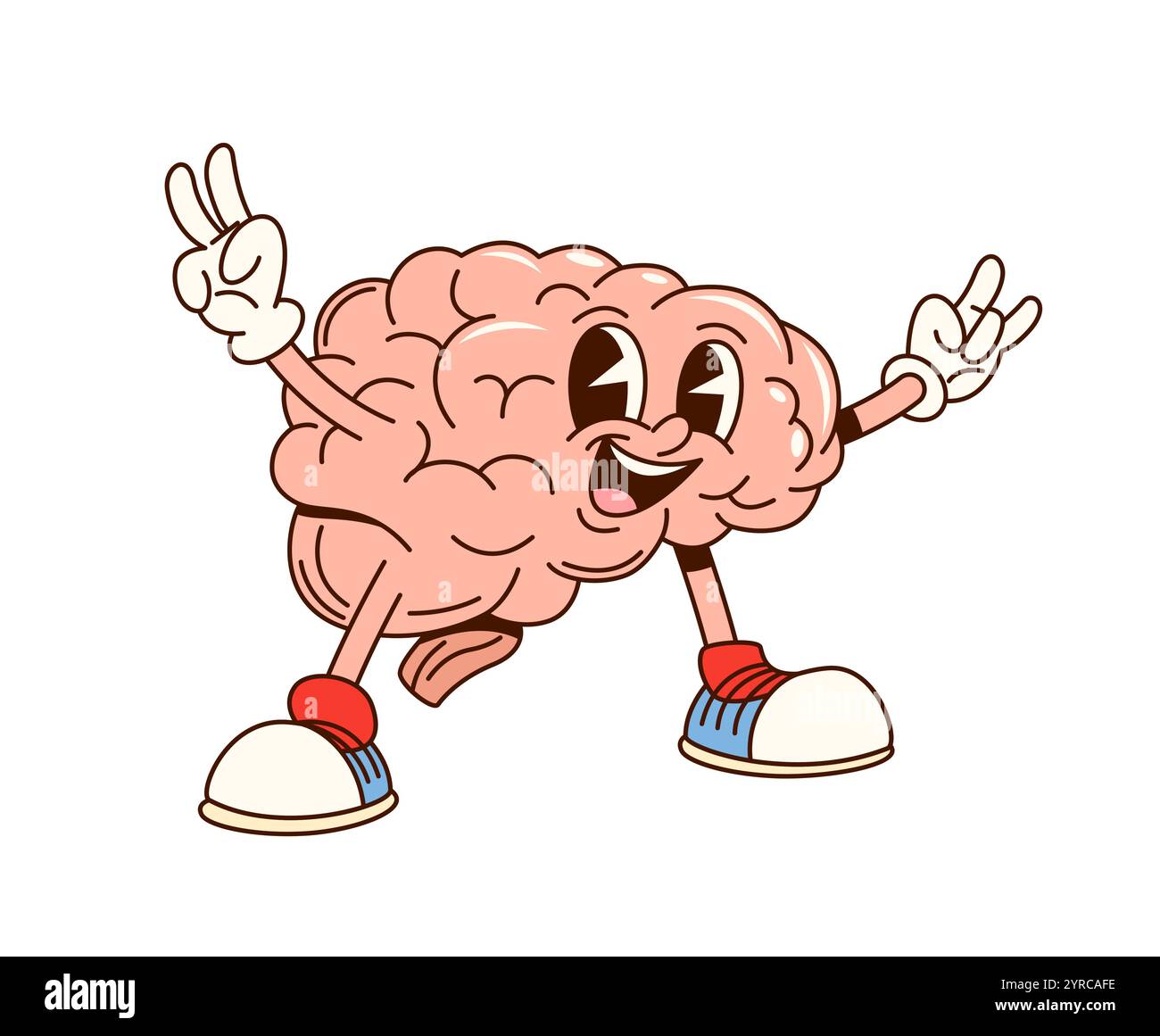 Groovy human brain character. Cartoon vector happy anatomy medicine ...