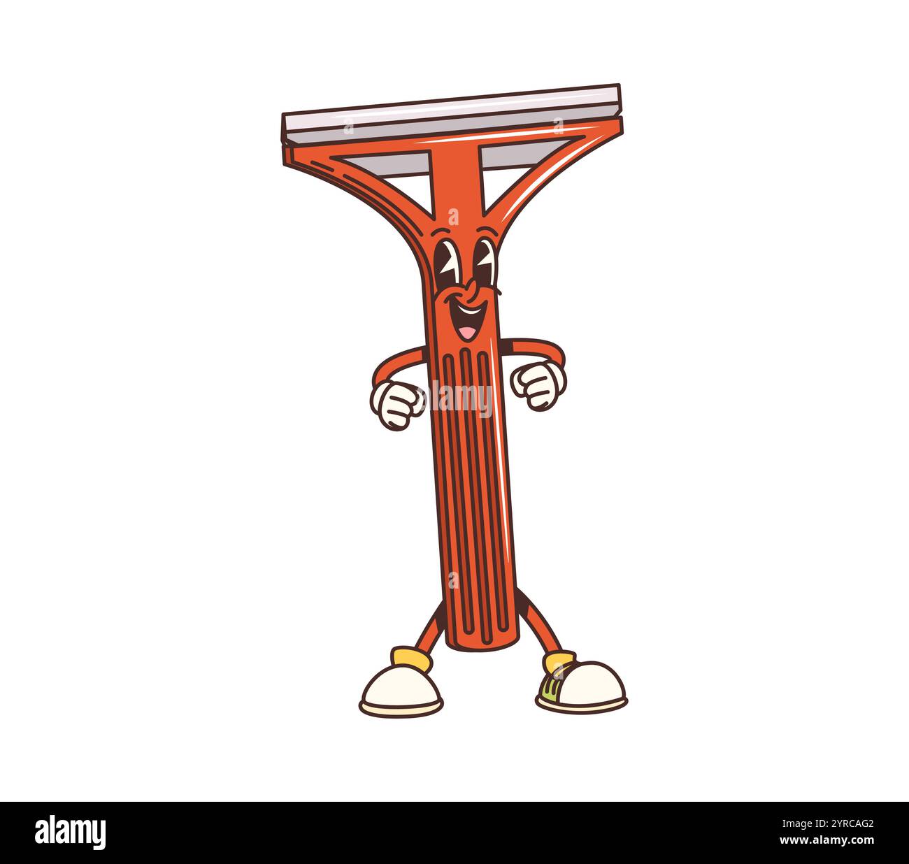 Cartoon squeegee groovy cleaning, washing, household character exuding ...