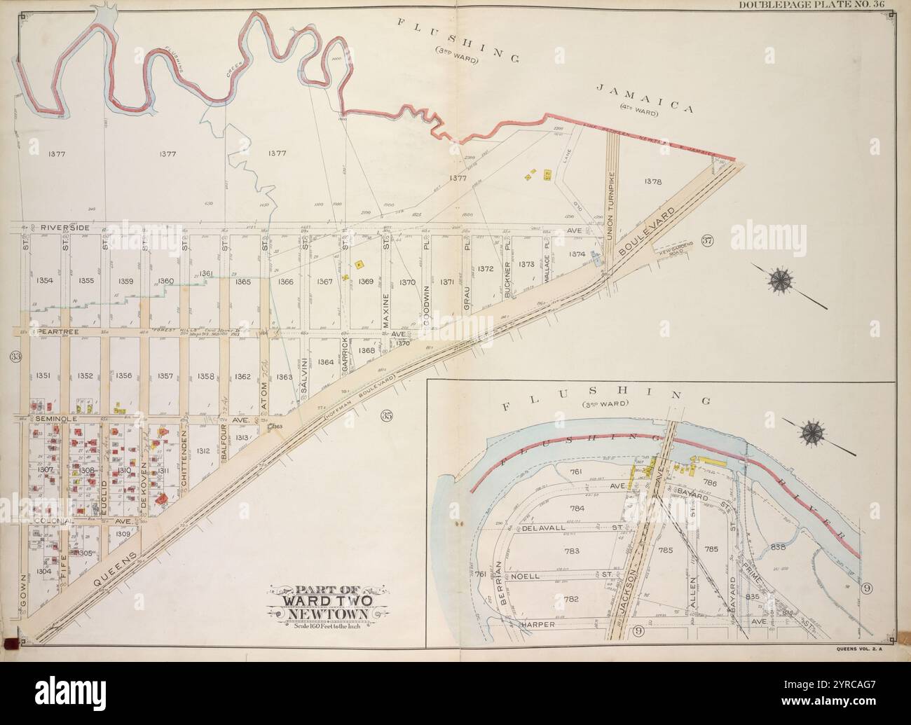 Queens, Vol. 2A, Double Page Plate No. 36; Part of Ward Two Newtown ...
