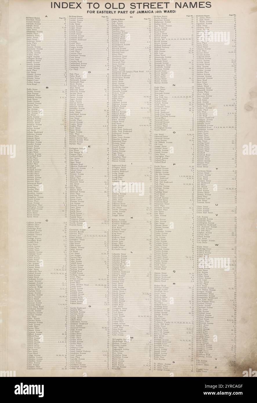 Index to Old Street Names For Eastert of Jamaica (4th Ward). 1918 Stock ...