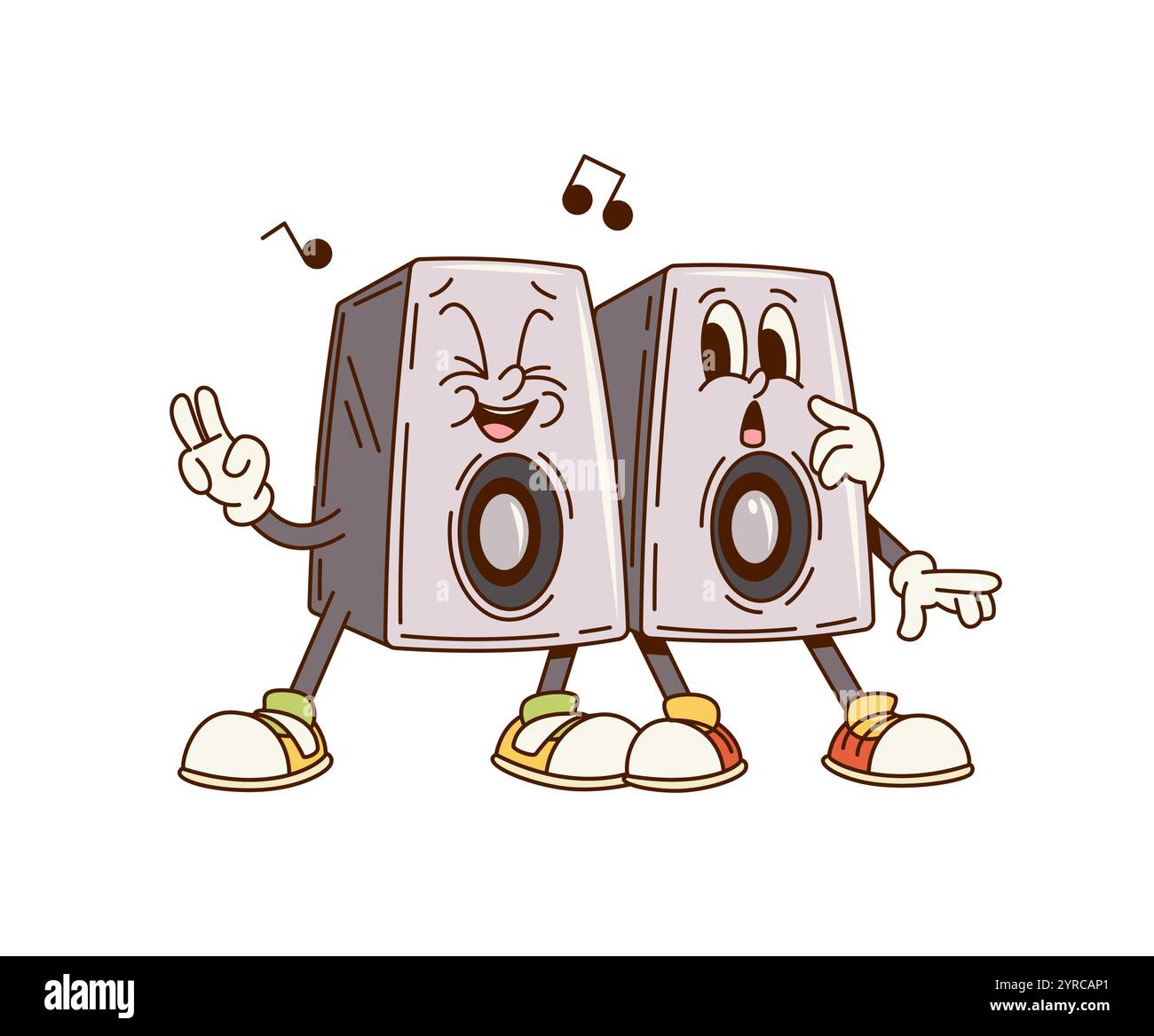 Groovy computer speakers characters. Two cartoon vector speakers with ...