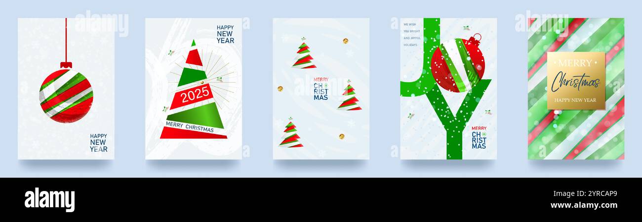 A set of Christmas and New Year cards in bright festive colors. Vector ...