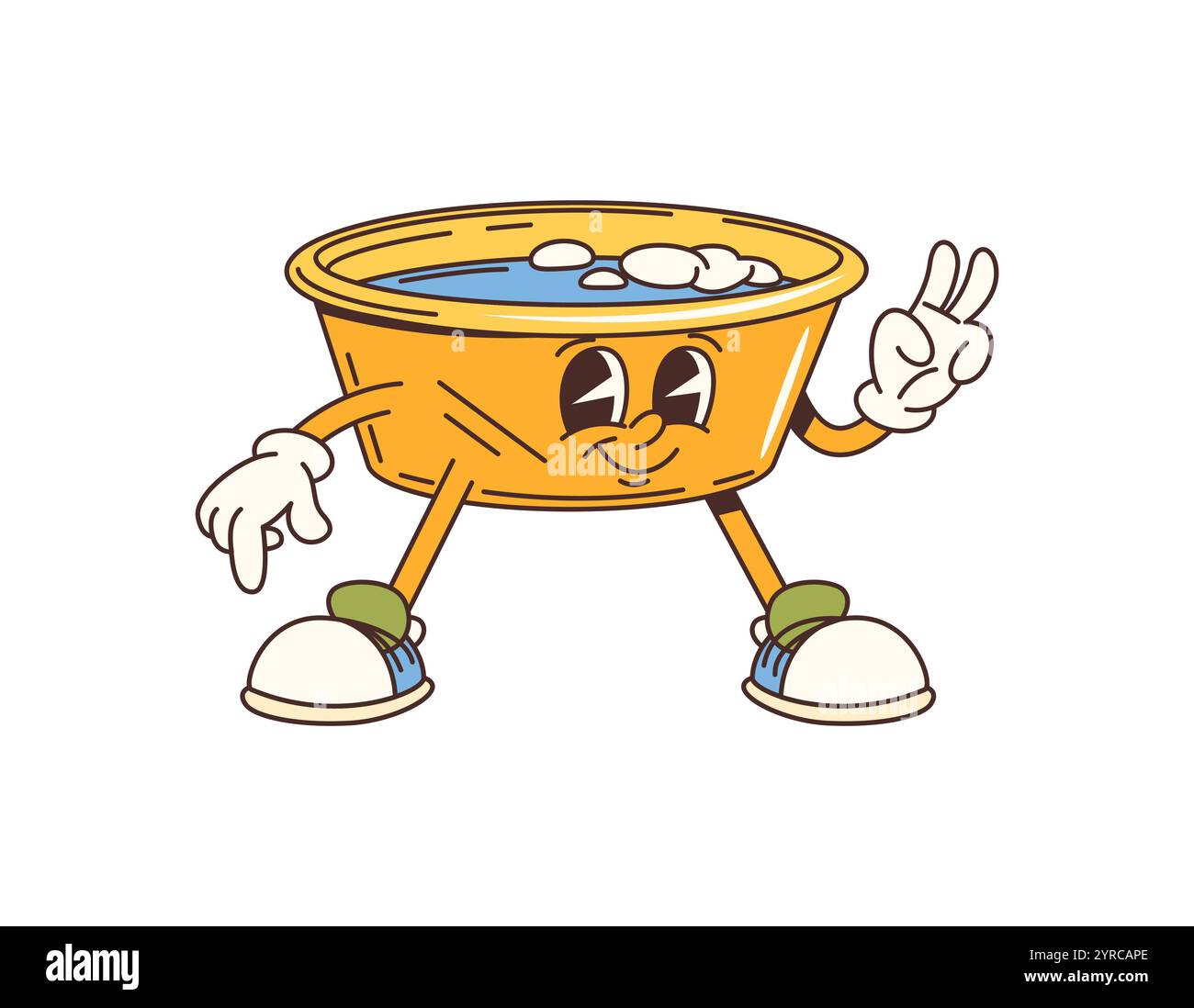 Cartoon groovy wash basin cleaning, washing and household character ...