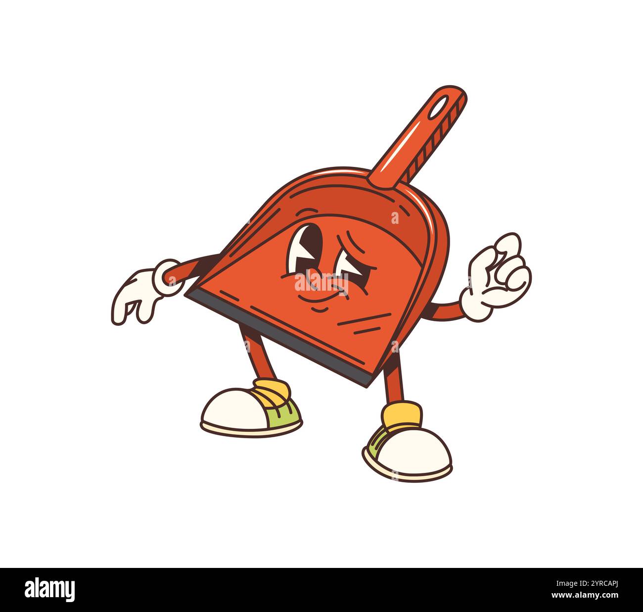 Cartoon dustpan groovy cleaning, washing and household character exudes ...