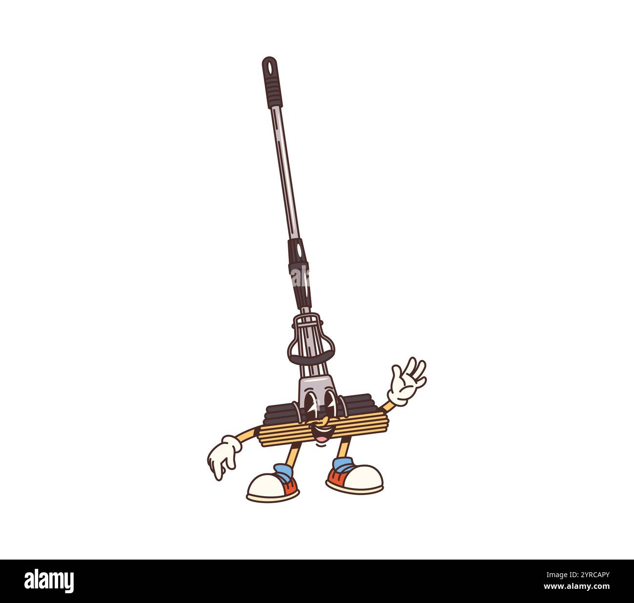Cartoon mop groovy cleaning, washing and household tool character ...