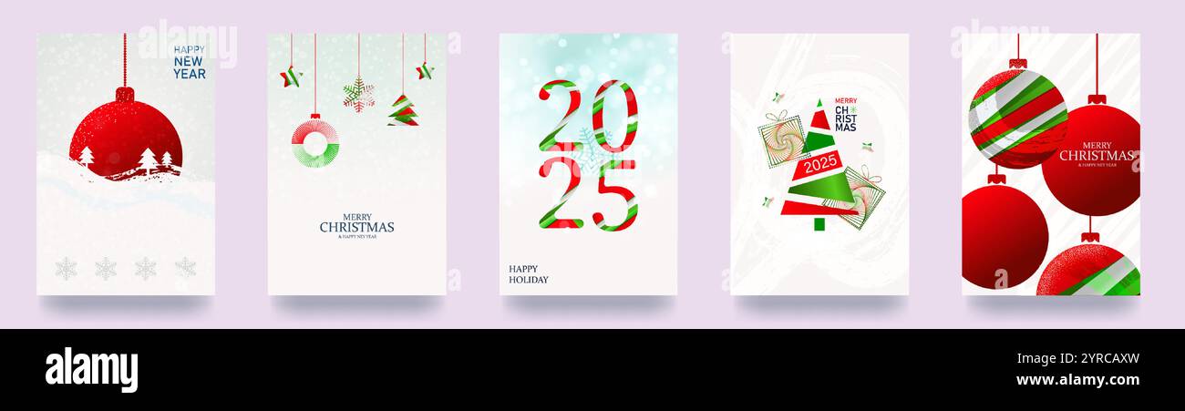 A set of Christmas and New Year cards in bright festive colors. Vector ...