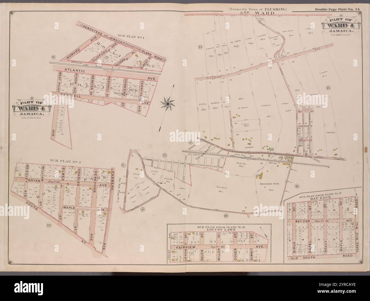 Queens, V. 1, Double Page Plate No. 14; Part of Jamaica, Ward 4; [Map ...