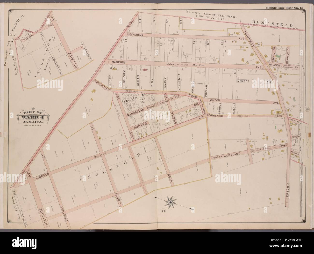 Queens, V. 1, Double Page Plate No. 15; Part of Jamaica, Ward 4; [Map ...