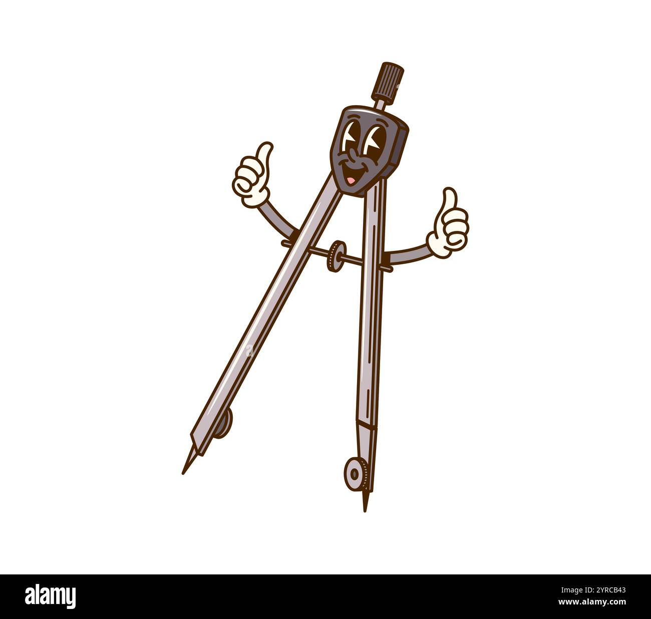 Groovy school compass education stationery character. Cartoon retro ...
