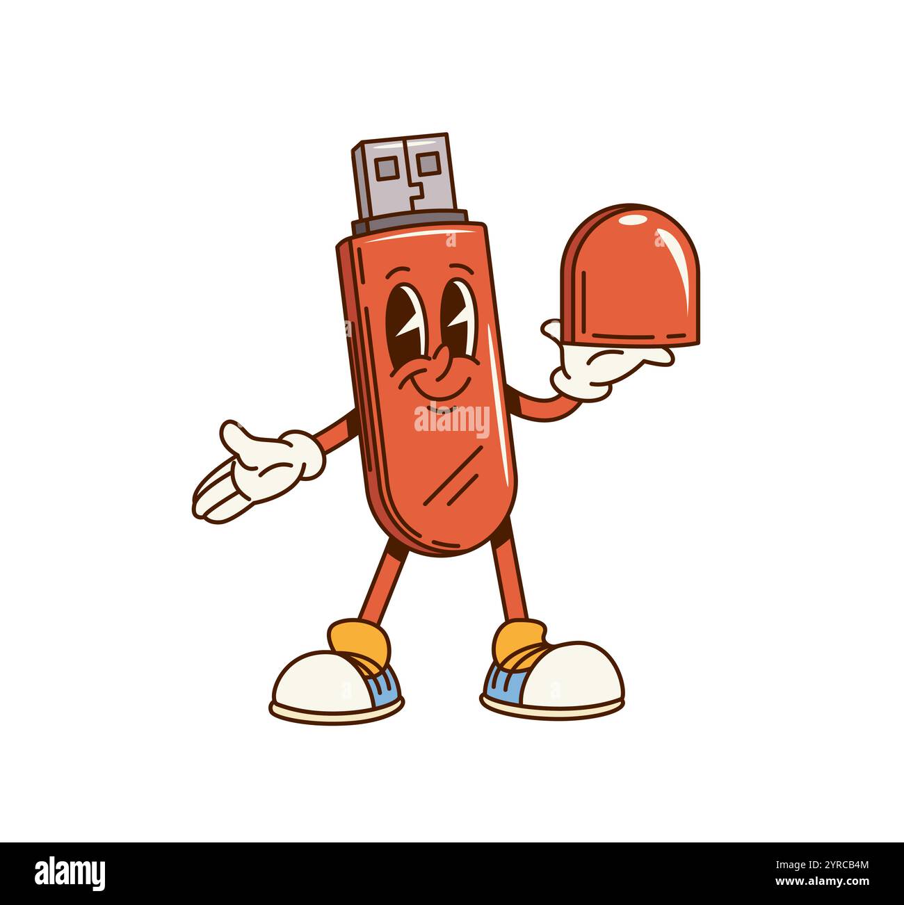 Groovy computer flash memory character in retro cartoon, vector comic ...