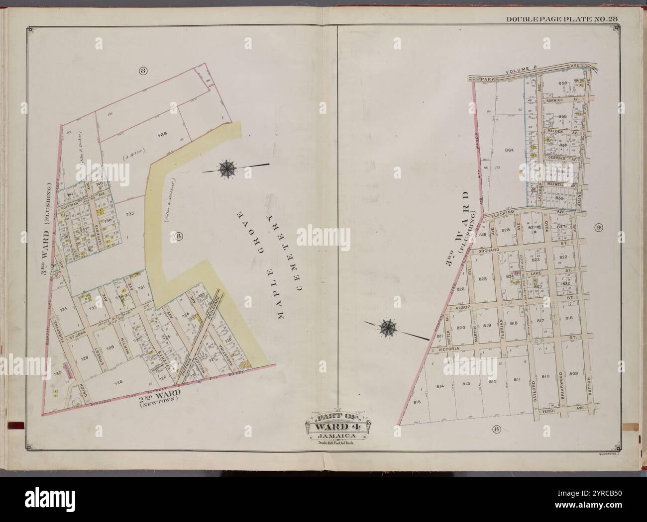 Queens, V. 1, Double Page Plate No. 28; Part of Jamaica, Ward 4; [Map ...