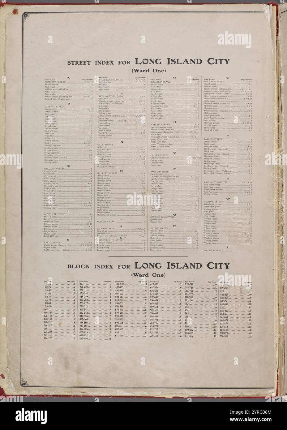 Street Index for Long Island City (Ward One); Block Index for Long ...