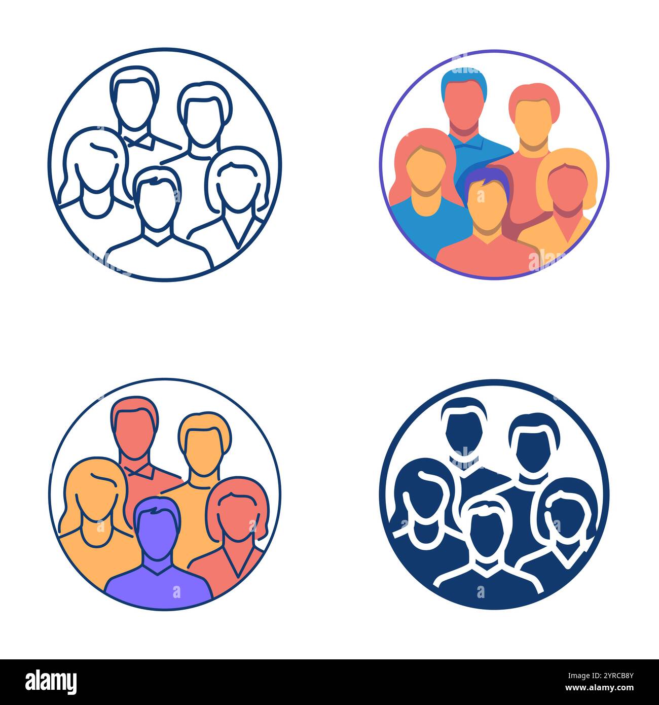 Community icon set in flat and line style. Team, group of people ...