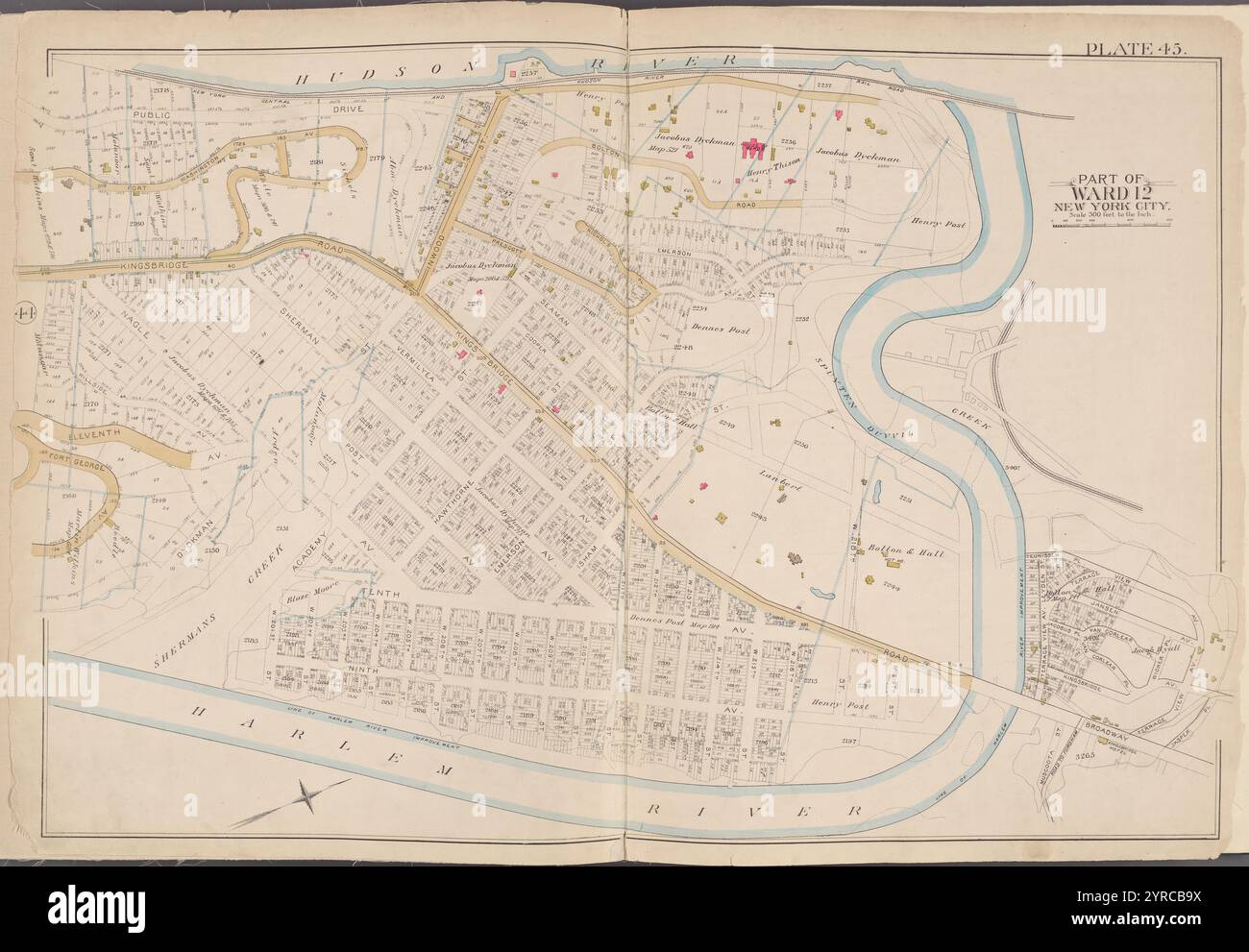 Map bounded by Hudson River, Harlem River, Plate 45 1891 by Bromley ...