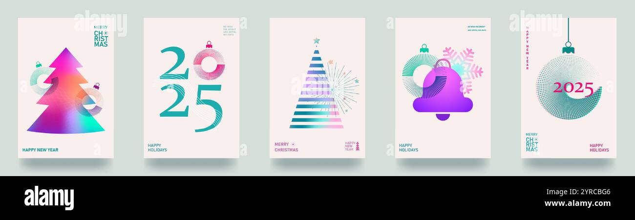 Set of colorful cards, flyers, posters for the New Year 2025. Christmas ...