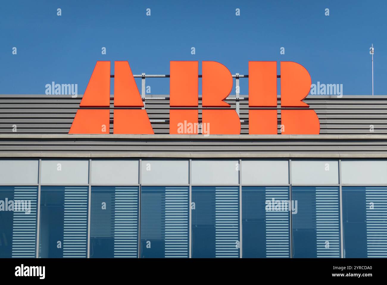 OSTRAVA, CZECHIA - SEPTEMBER 28, 2023: Red logo of ABB company on its ...