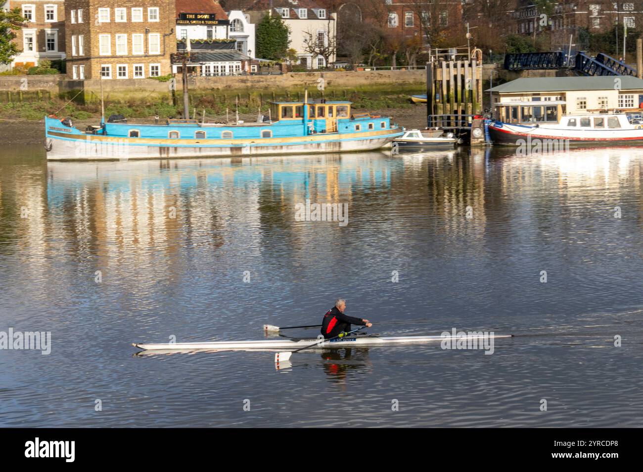 Stretch of Thames path from Hammersmith Bridge to Barnes, London,UK ...
