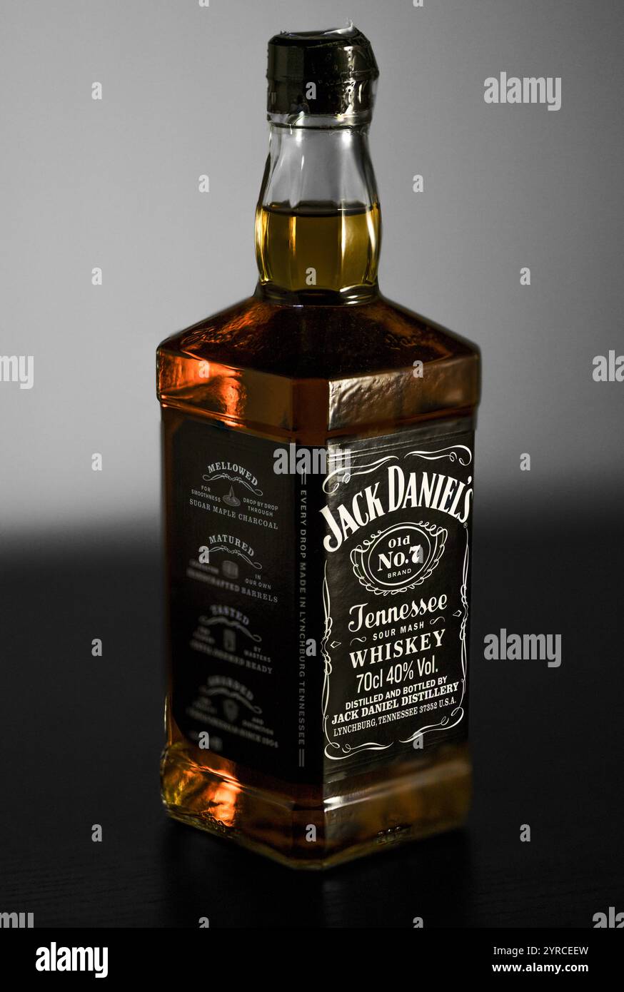 A stylish side angle of Jack Daniel’s Tennessee Whiskey bottle ...