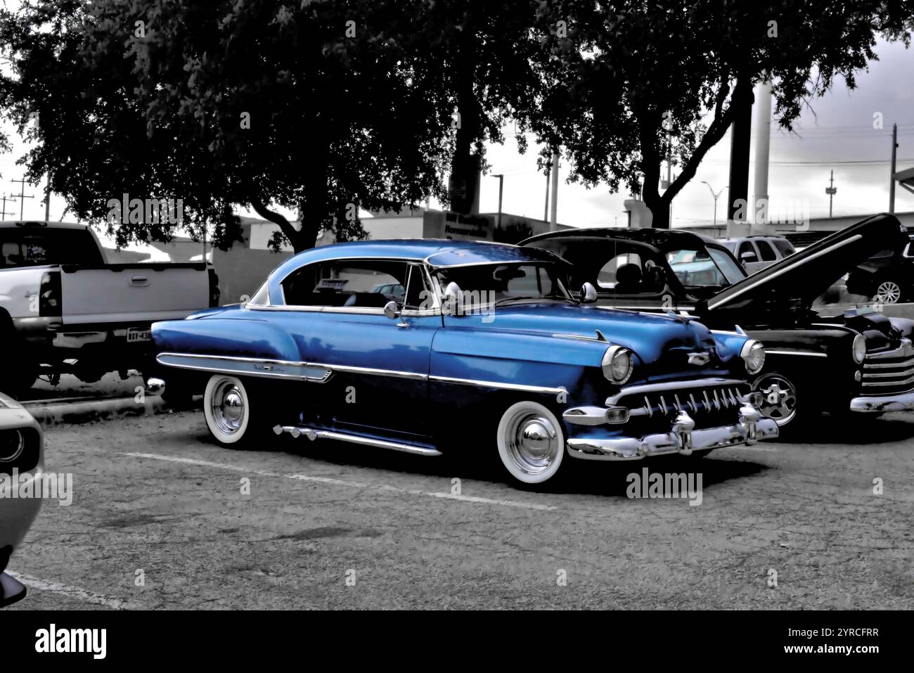 Blue '54 BelAir with black and white background Stock Photo - Alamy