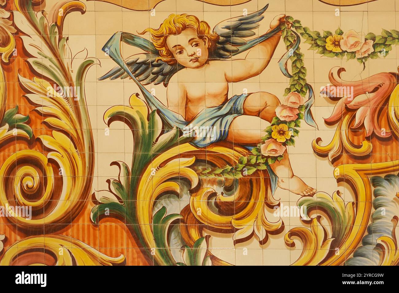 Most beautiful interiors. Fragment of wall of Portuguese iconic church ...