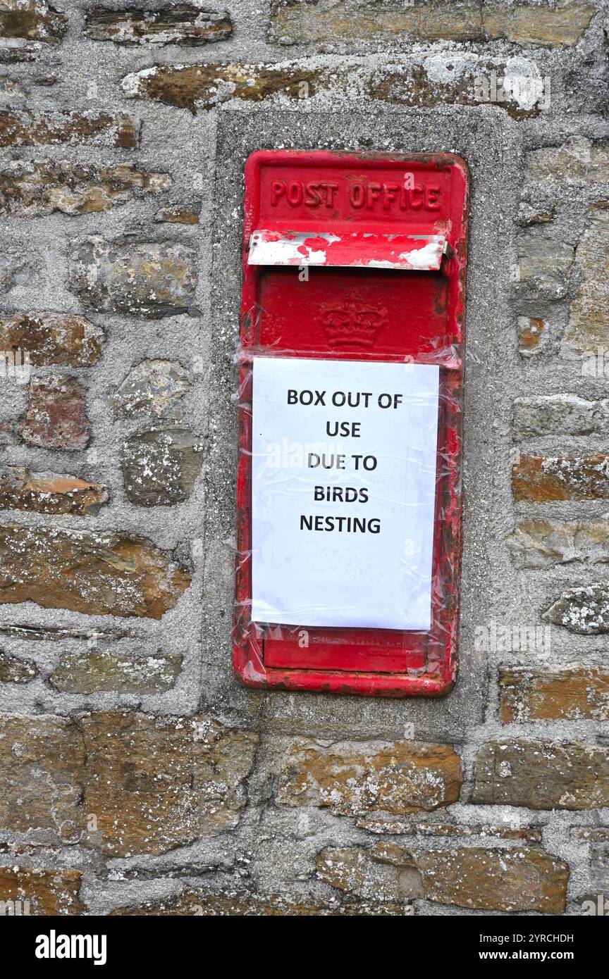 A red Post Office letter box closed due to nesting birds Stock Photo ...