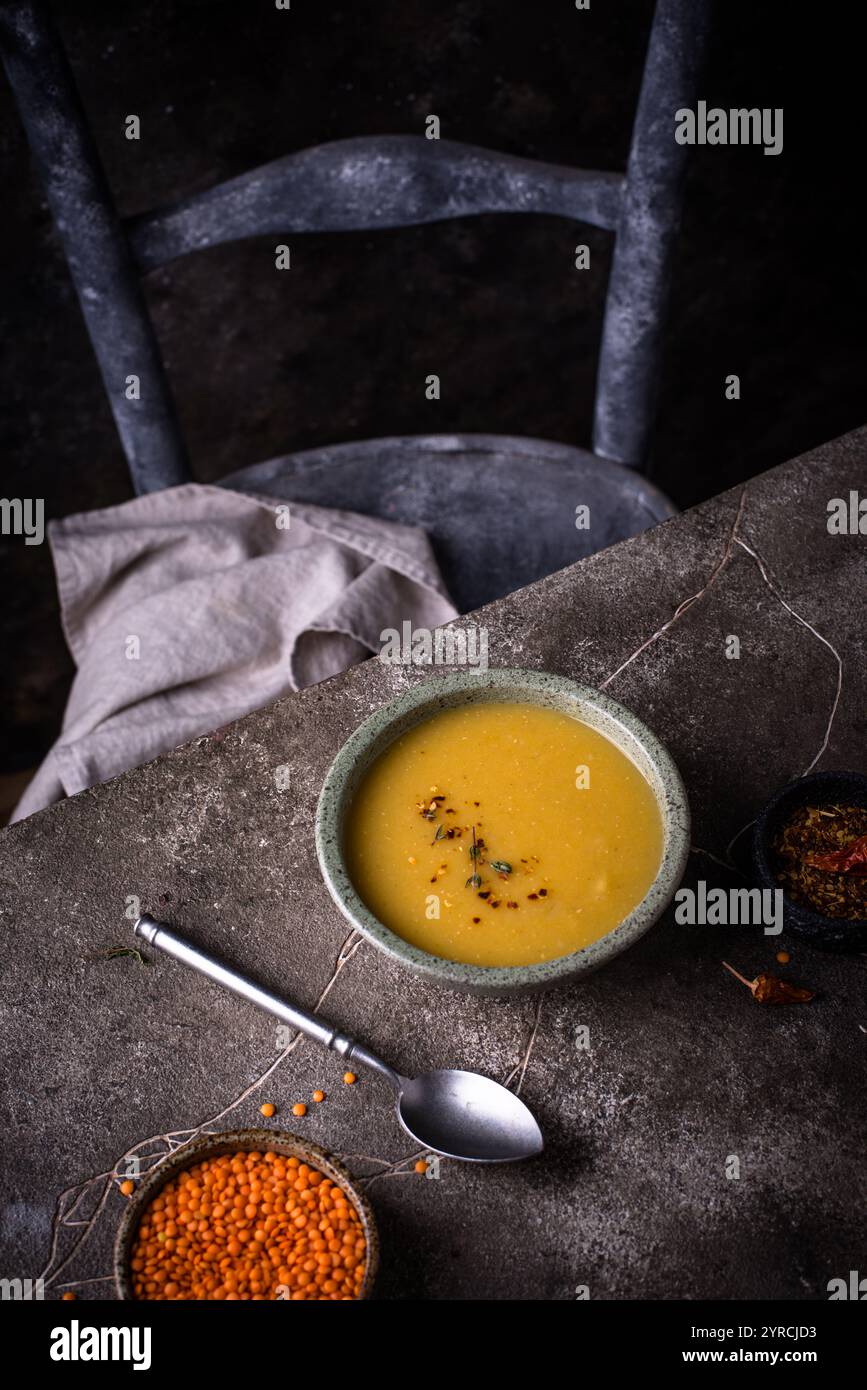 Healthy vegan lentil cream soup Stock Photo - Alamy